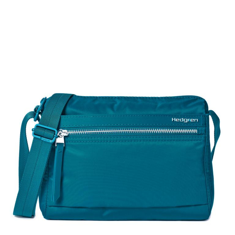 Nylonová kabelka s RFID vreckom HEDGREN 22x17x10 tyrkysová ...